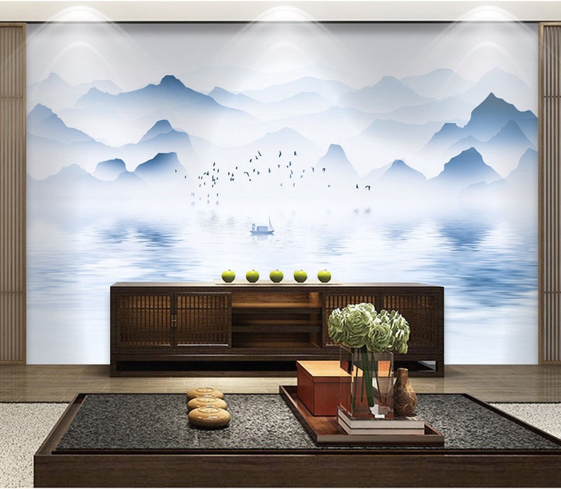 Oriental Artwork Light Blue Shanshui Wall Art Chinese Style | Etsy