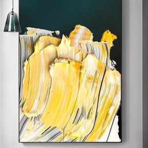 Abstract White & Yellow Oil Paint Brush Stokes Texture Background, Design, Pattern, Liquid ...