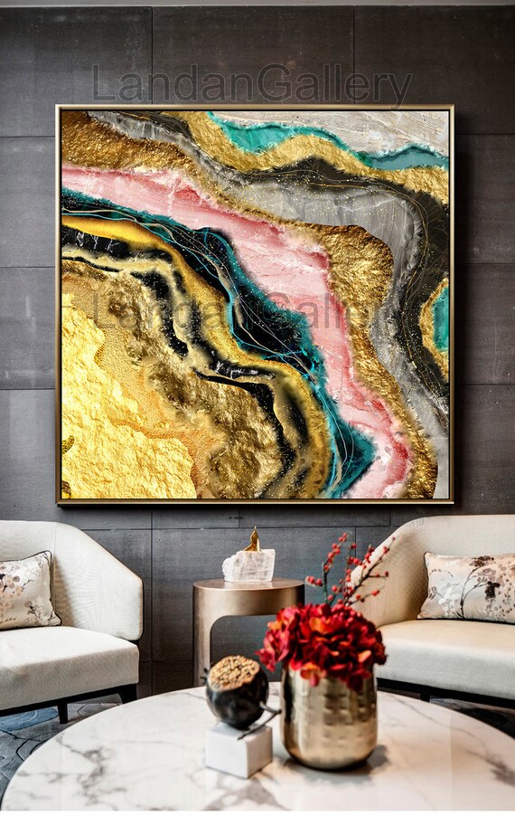 Abstract Square Frame Printable Pink Gold Marbled Tile | Etsy
