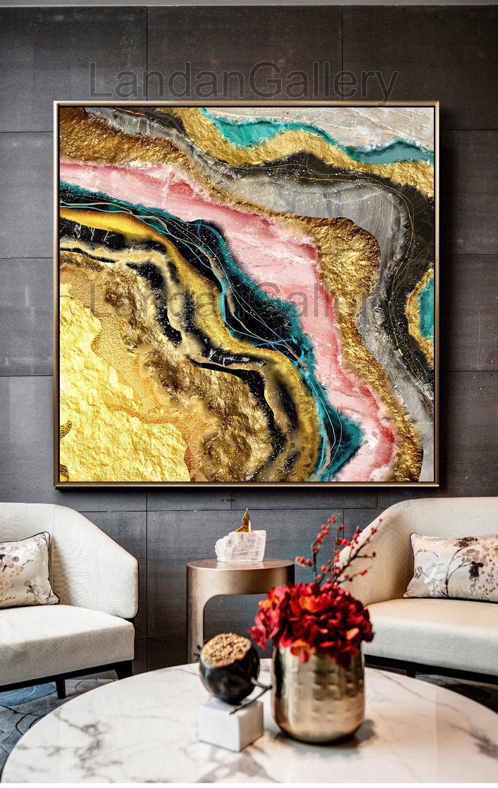 Abstract Square Frame Printable, Pink Gold Marbled Tile, Fashion ...