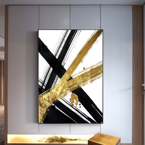 Abstract Ink Artwork Printable Black and Gold Foil Wall Art | Etsy