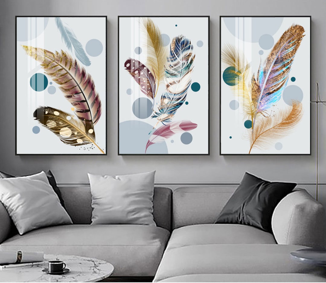Set of 3 Feather Artwork Printable, Feather Wall Art, Feather Poster ...