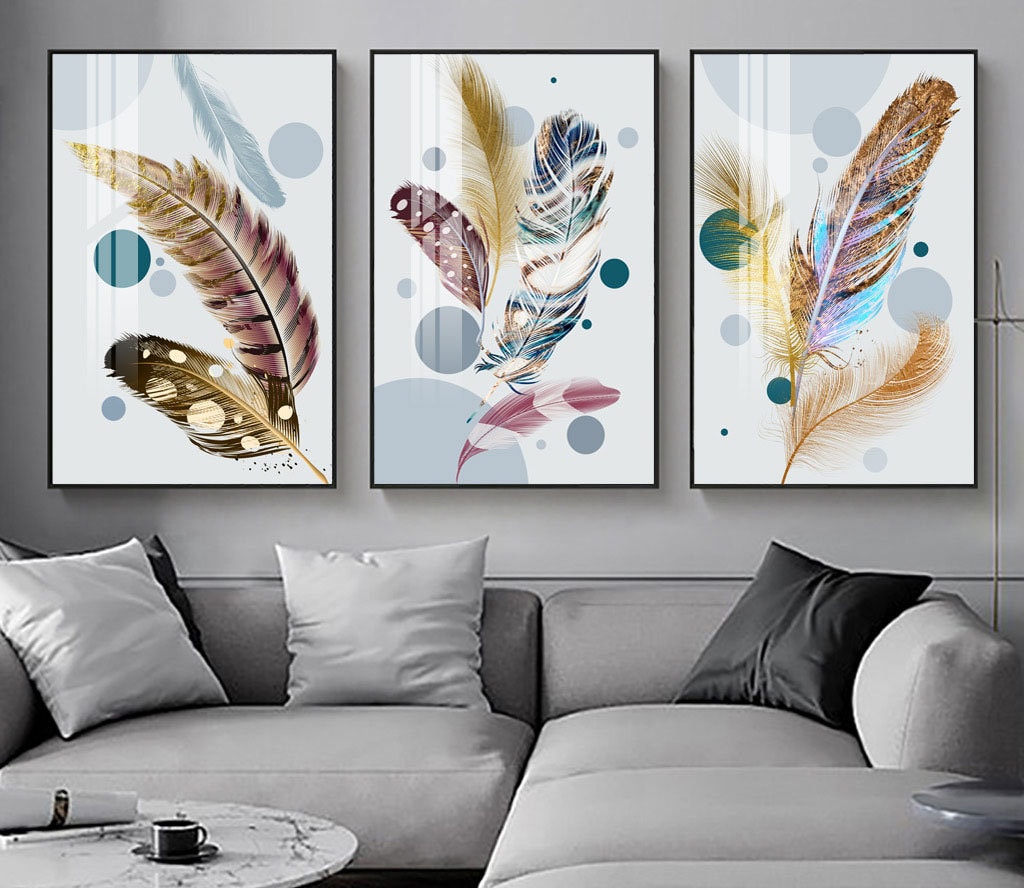 Set of 3 Feather Artwork Printable Feather Wall Art Feather - Etsy