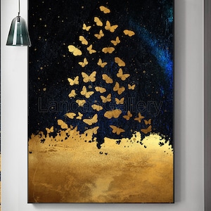 Printable Glitter Gold Butterfly Wall Art Canvas Painting, Nordic ...
