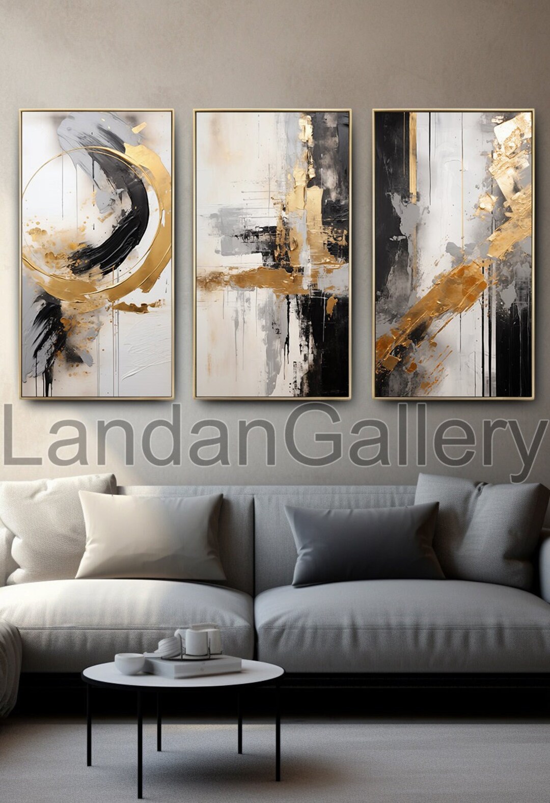 3er-Set Prints, Wand Kunst zum Ausdrucken, moderne abstrakte Malerei, dynamische Pinselstriche ...