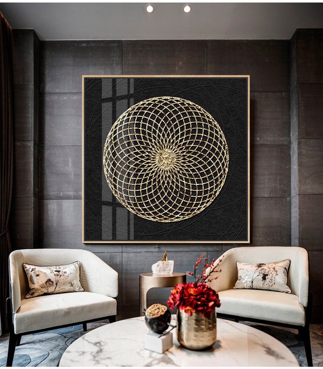 Wall Art Print, Abstract Circle Spherical Design Element on Black ...