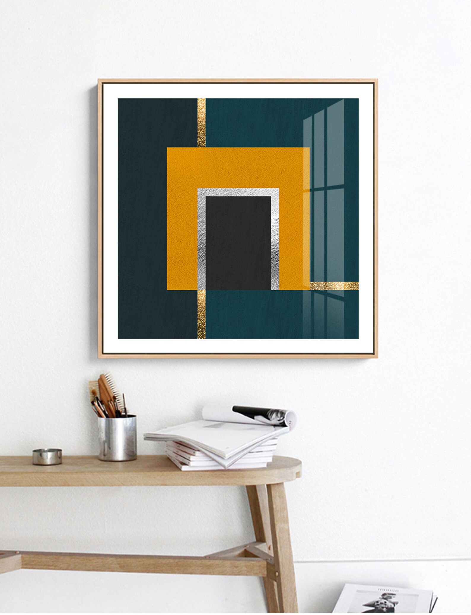 Blue and Yellow Abstract Geometric Wall Art Printable Square | Etsy