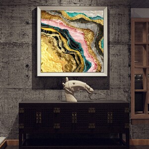 Abstract Square Frame Printable, Pink Gold Marbled Tile, Fashion ...
