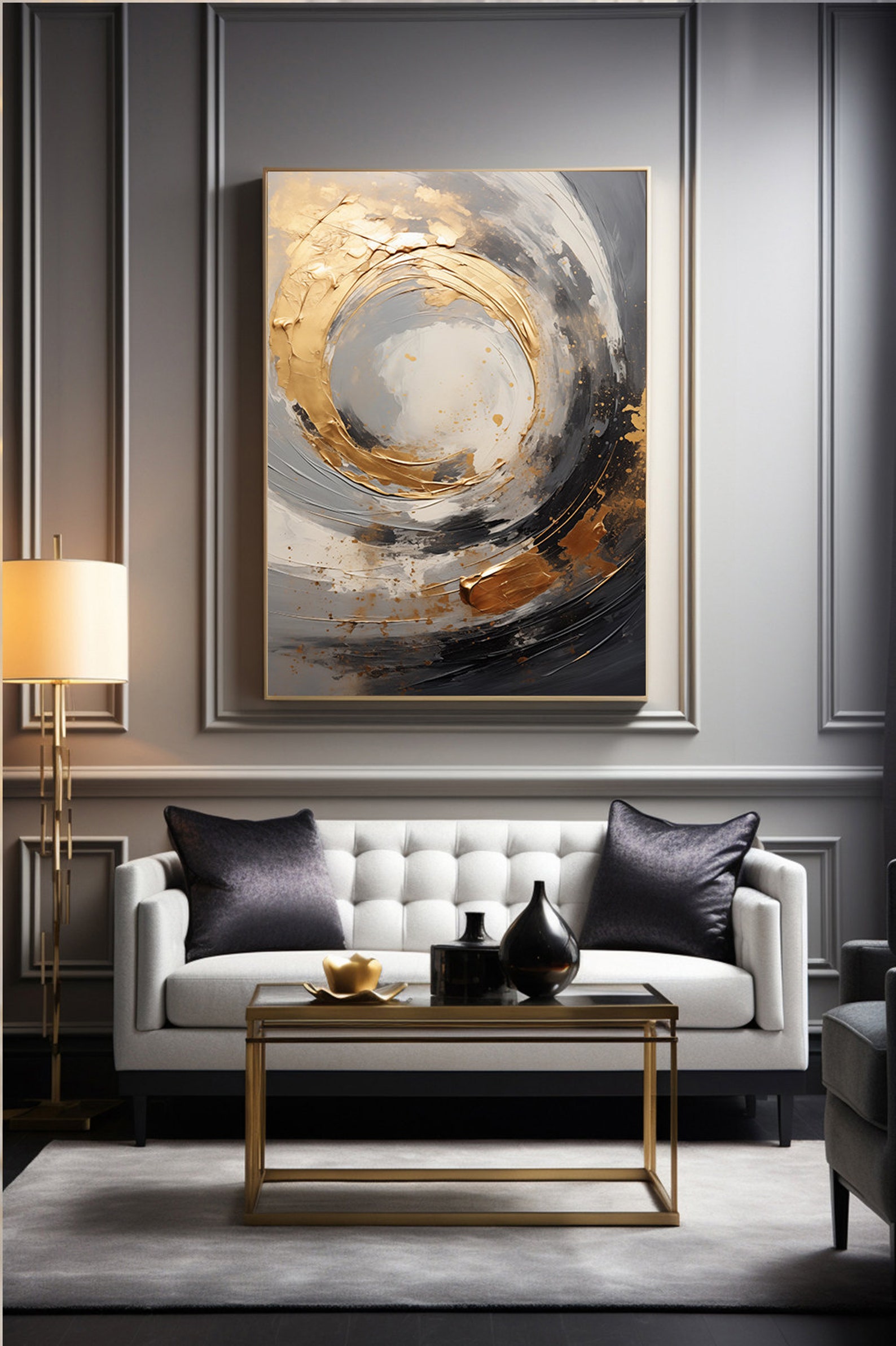 Gold and Silver Abstract Painting, in the Style of Metallic Rotation ...