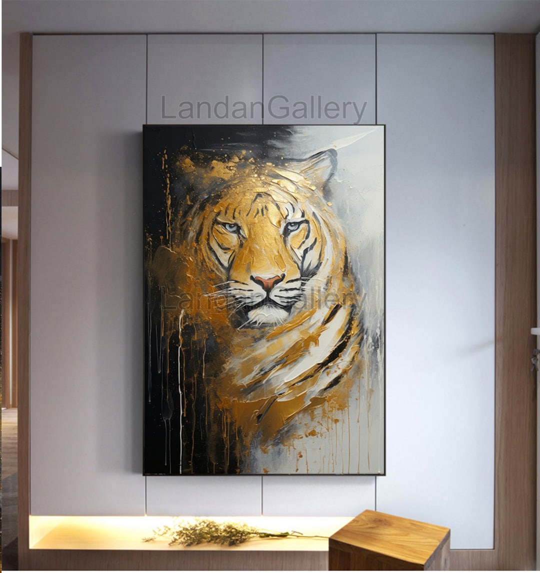 The Tiger Painting With Gold Spray Paint, in the Style of Trapped ...