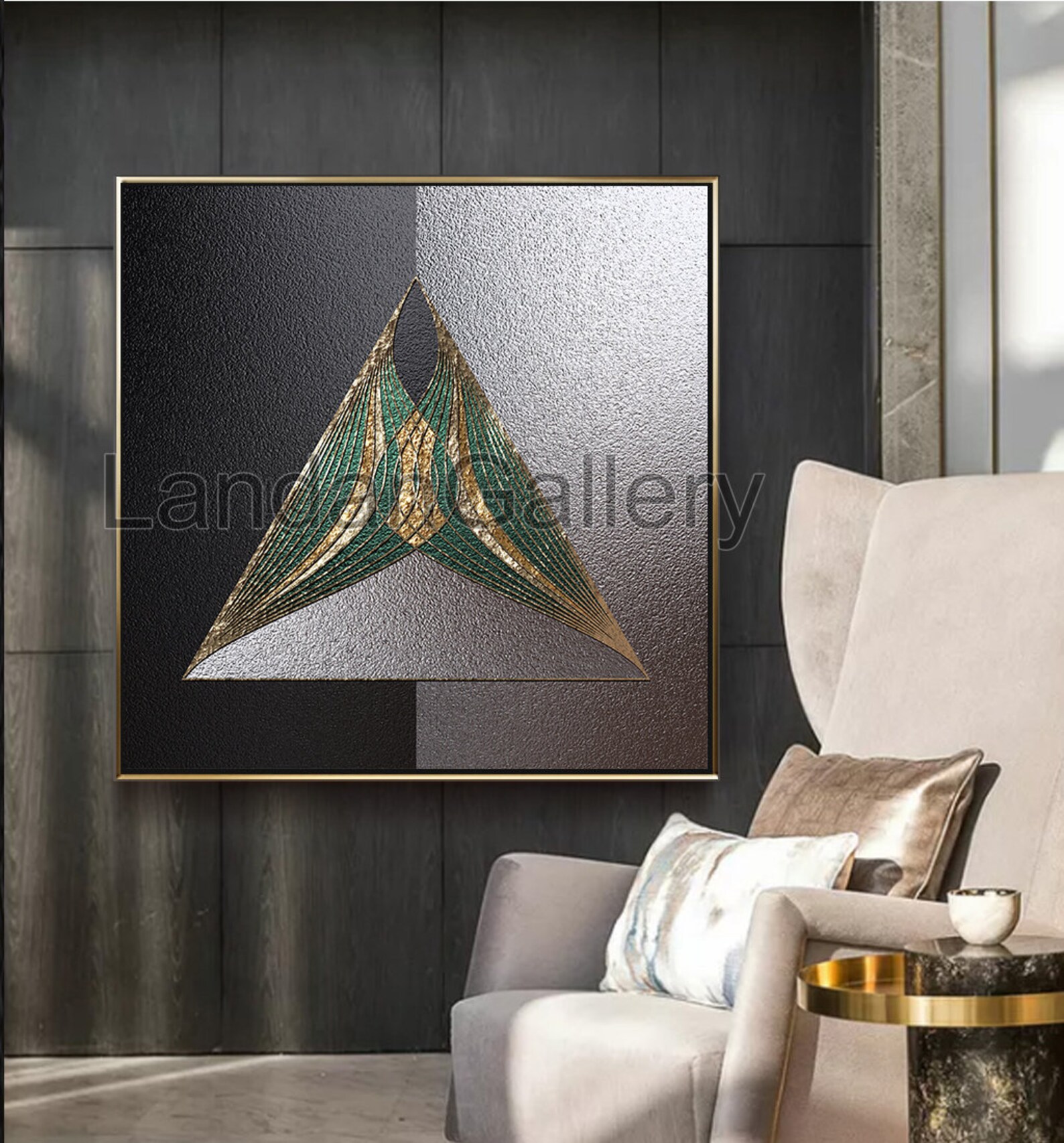 Luxury Metallic Luster Square Wall Art Printable, Triangle Pattern ...
