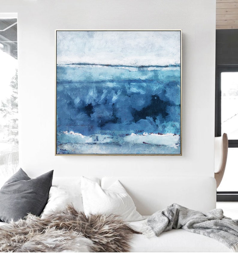 Navy Blue Gold Foil Abstract Square Oil Painting Printable | Etsy