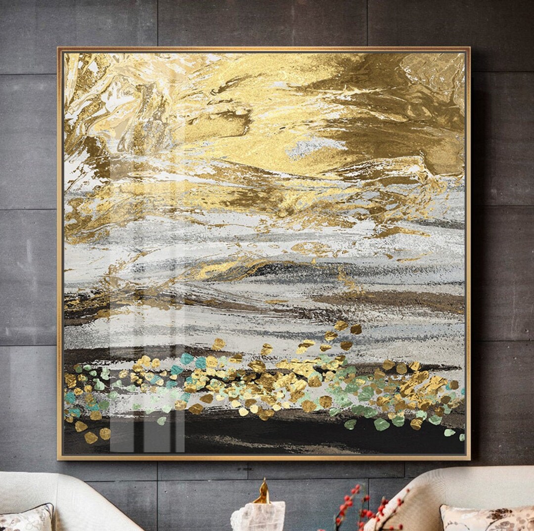 Abstract Square Printable Artwork, Luxury Gold Color Hand Painted ...
