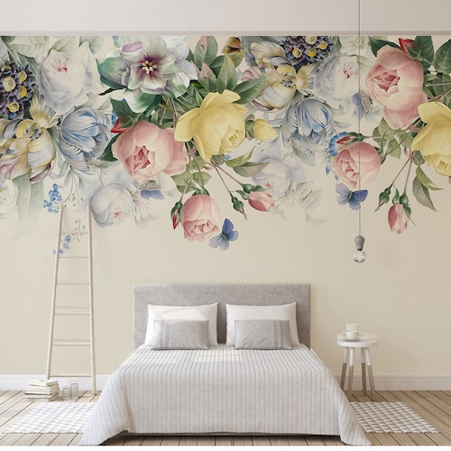 Floral Wallpaper Large Wall Art Printable Nursery Wallpaper - Etsy