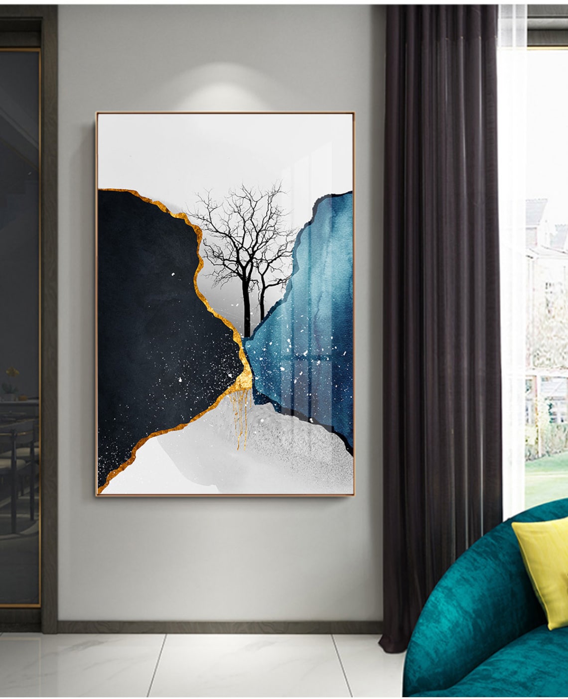 2 Piece Wall Art, 2 Sets Printable Wall Painting Ideas, Blue Black ...