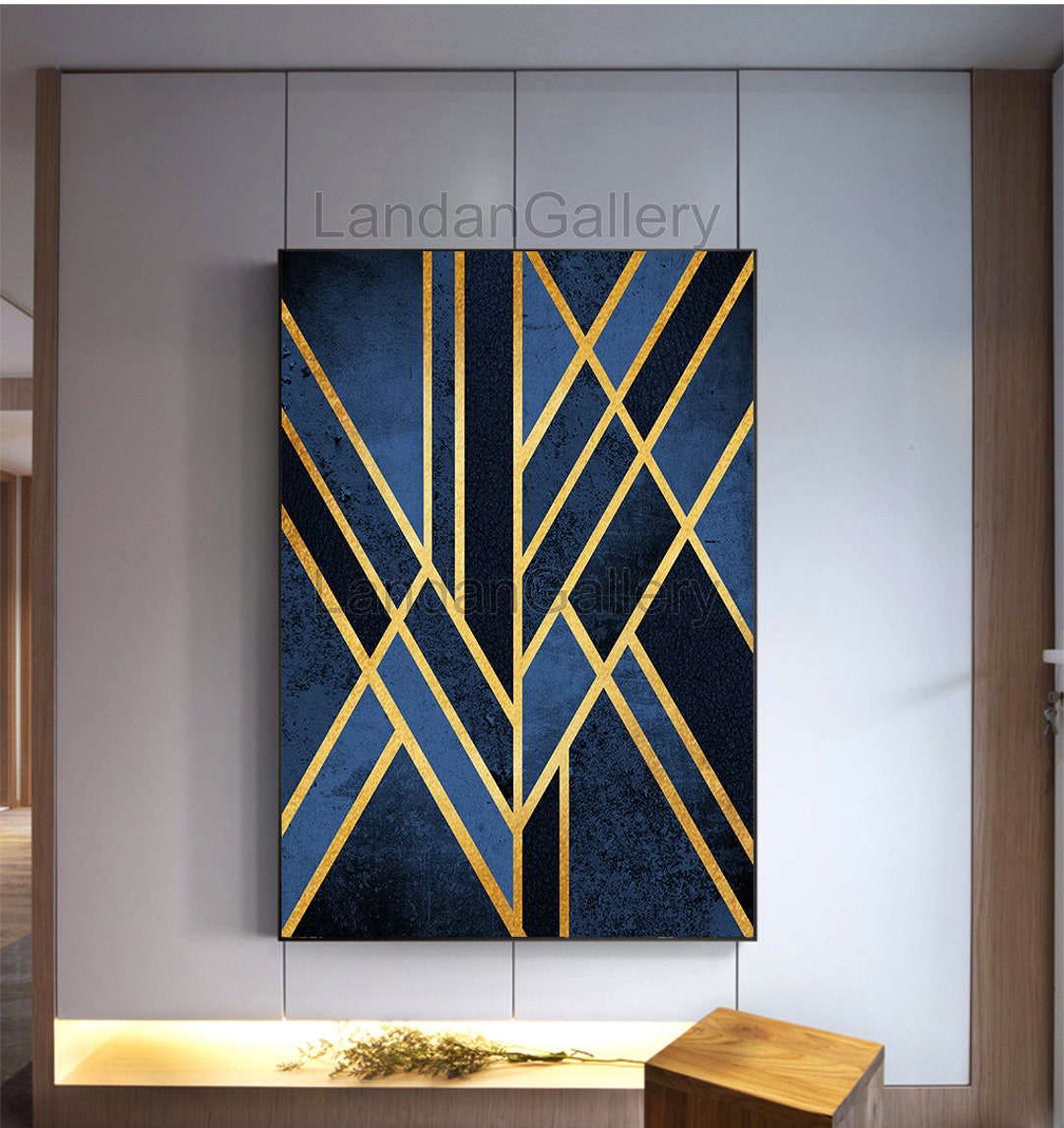 Rectangle Abstract Geometric Traditional Navy Black Gold Extra Large ...