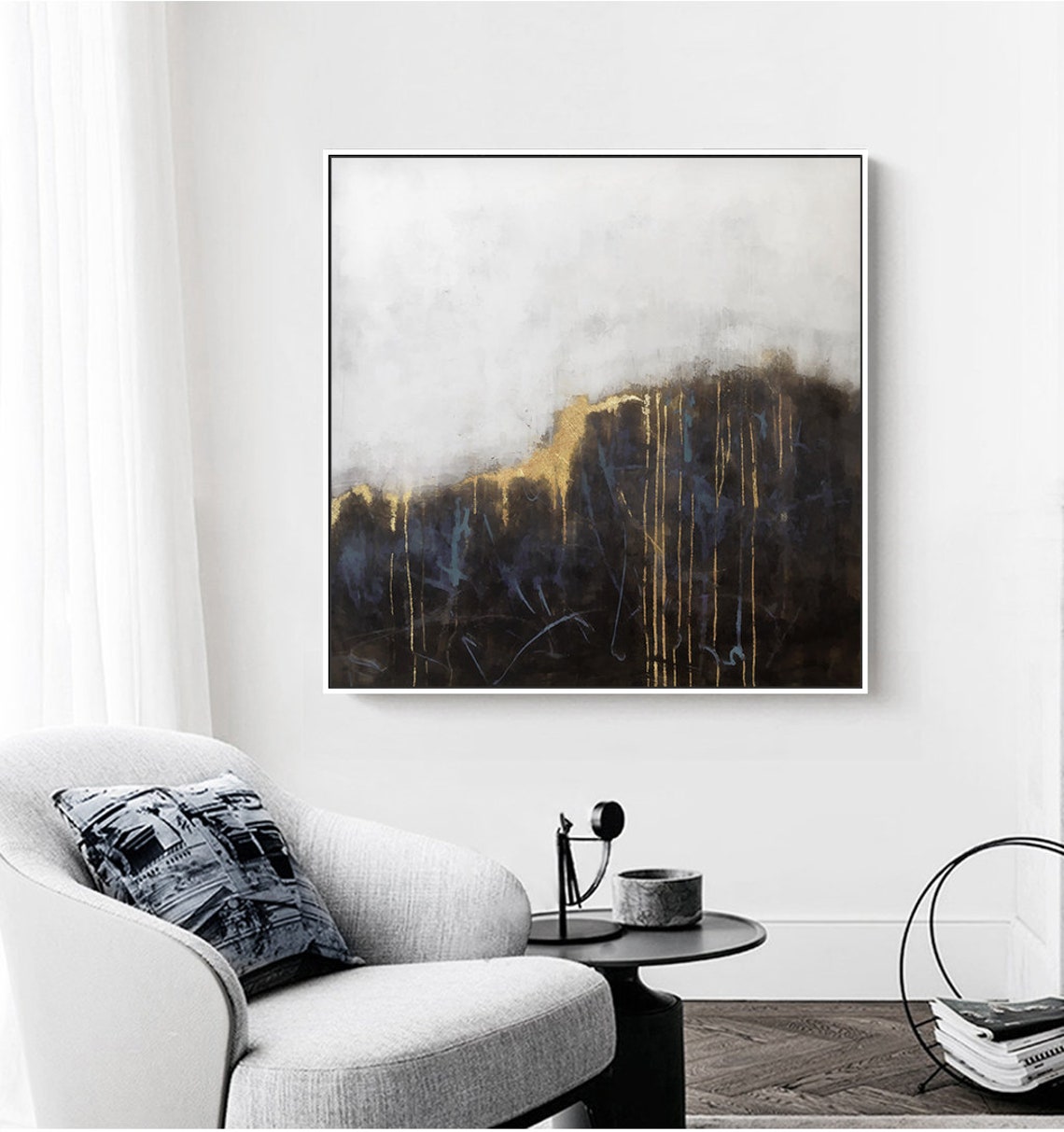 Abstract Black and Gold Foil Design Printable Square Framed - Etsy