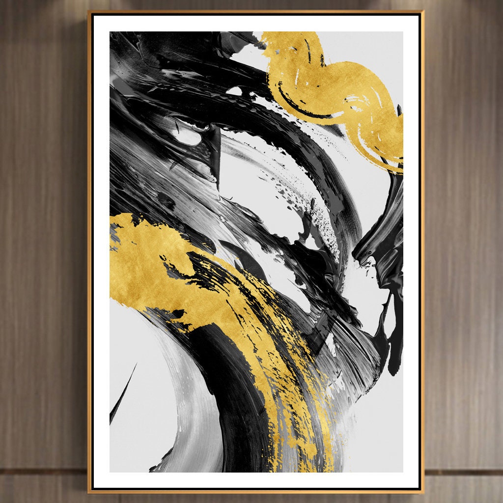 Abstract Ink Artwork Printable Black and Gold Foil Wall Art - Etsy