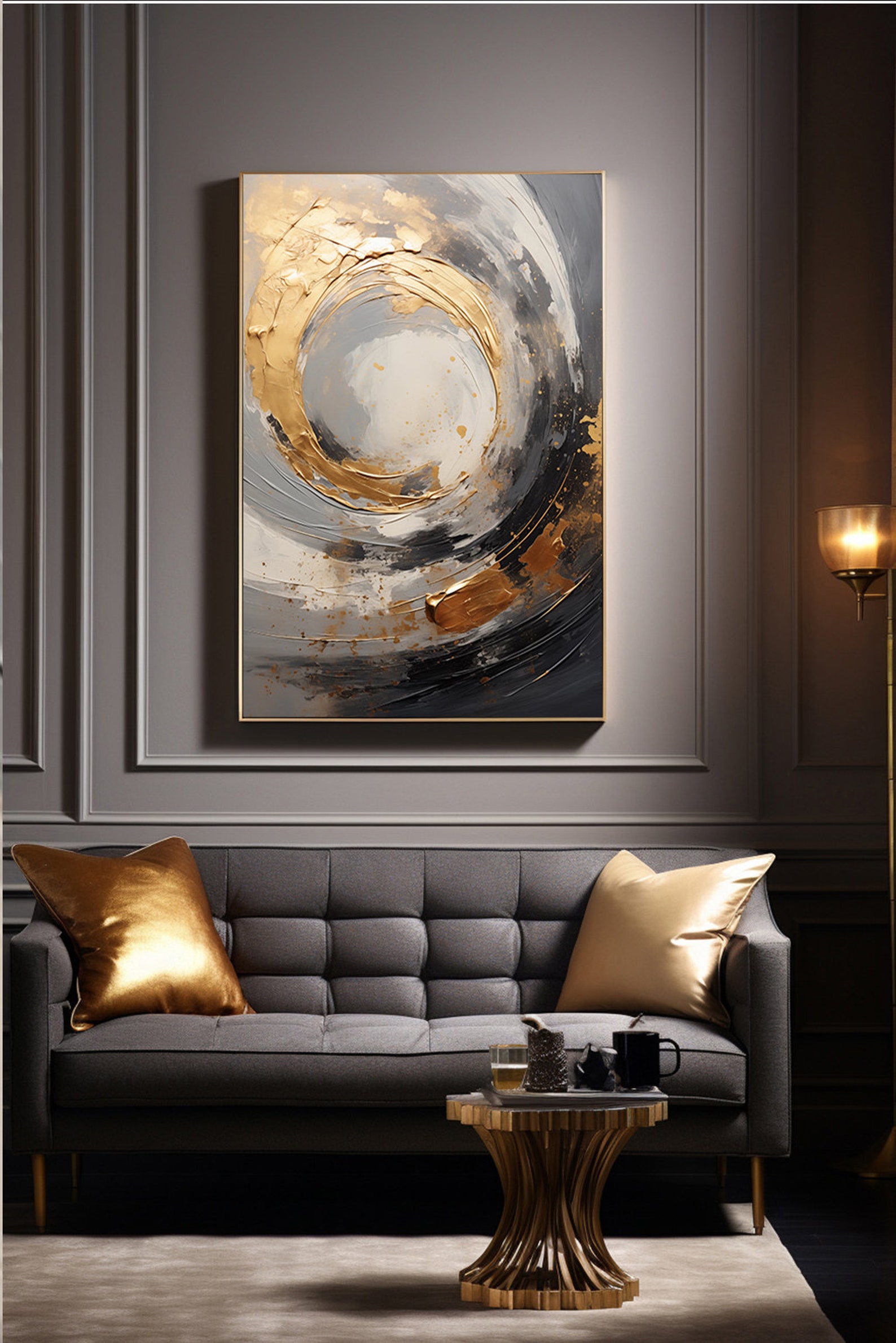 Gold and Silver Abstract Painting, in the Style of Metallic Rotation ...