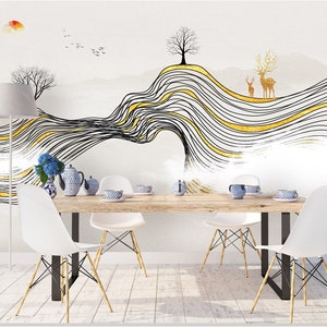 Original Luxury Gold Foil Line Large Wallpaper, Texture Wall Art ...