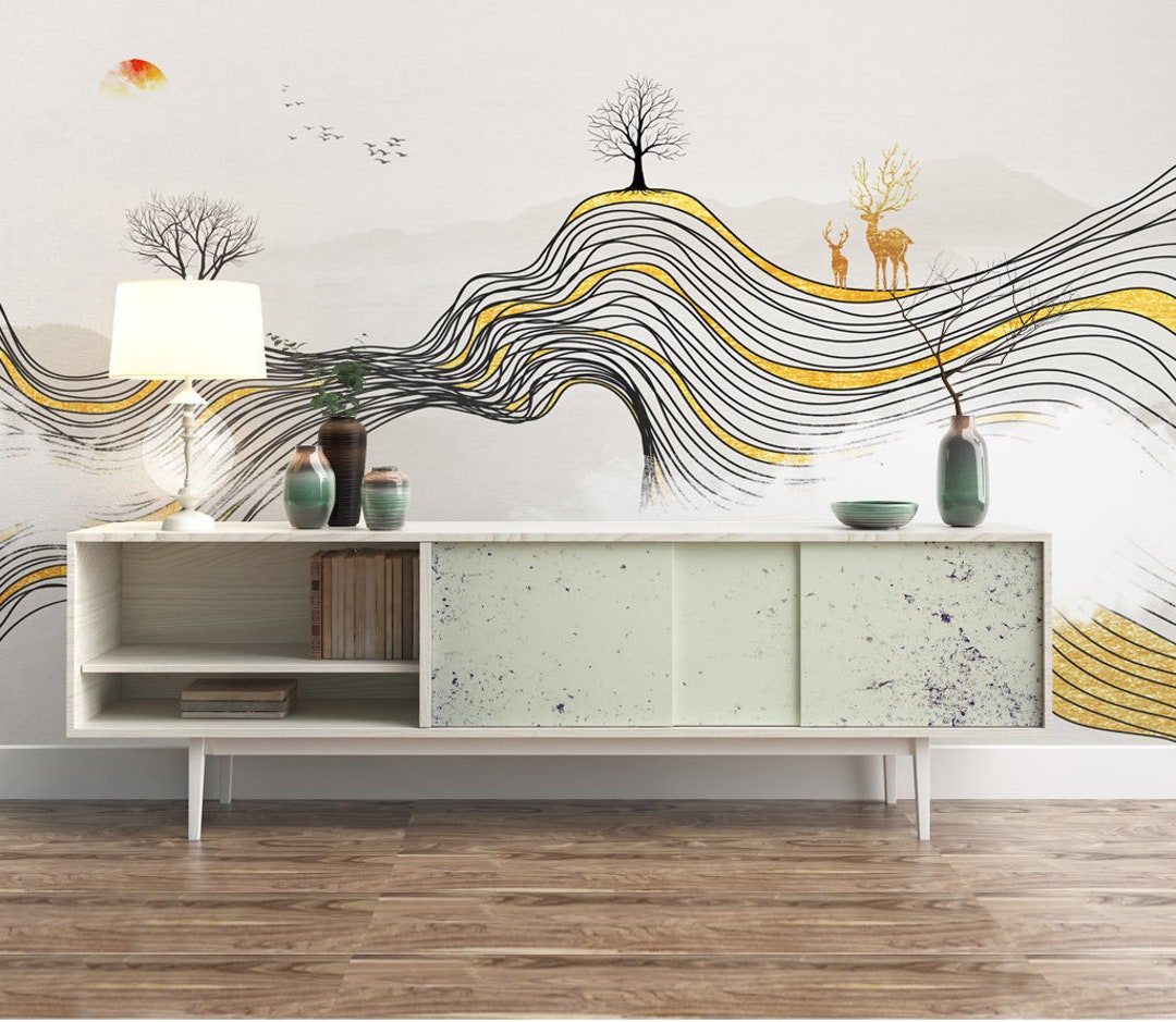 Original Luxury Gold Foil Line Large Wallpaper, Texture Wall Art ...