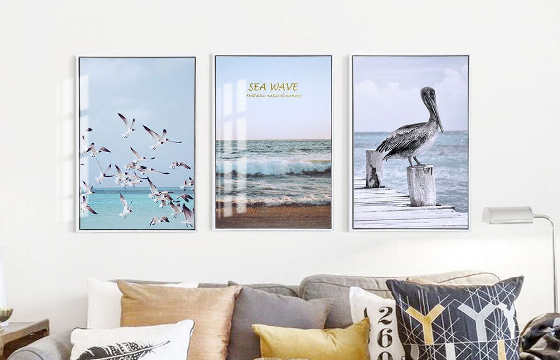 3 sets of sea wave print Seagull printable blue seascape | Etsy