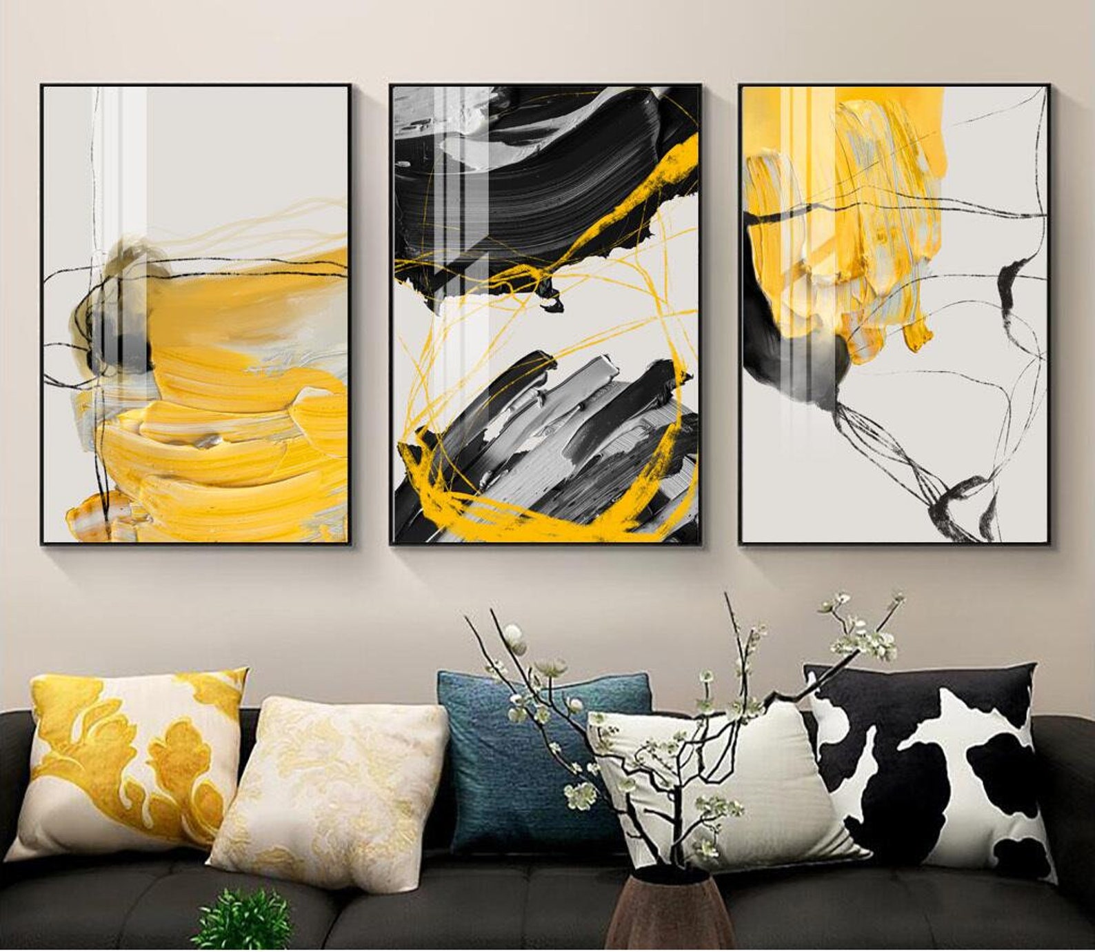 Set of 3 Abstract Original Modern Art Light Luxury Abstract Oil ...