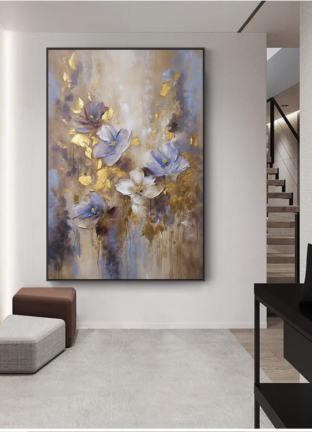Captivating Flower Art: Luxury Gold Glitter Abstract Oil Painting ...
