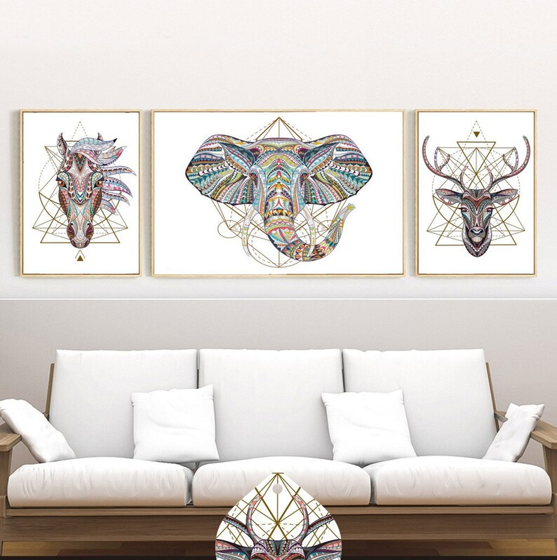 Set of 3 Wild animals prints Colorful Animal head Horse | Etsy