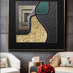 Wall Art Printable, Golden Geometry on Black Background, Gold Foil and ...