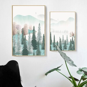 3 Panels of Forest Tree Print, River Printable, 3 Pine Forest Print ...