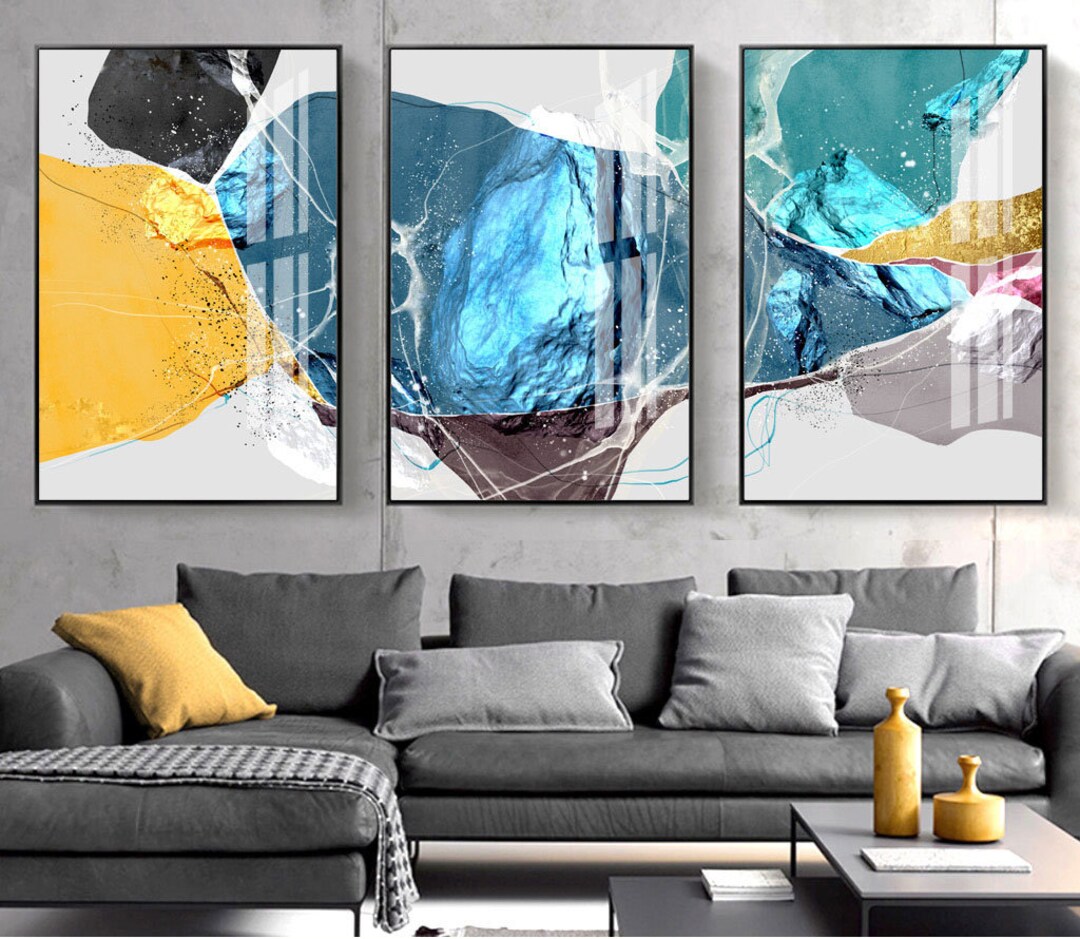 Set of 3 Abstract Mixed Colors, Turquoise Blue Background, Wallpaper ...