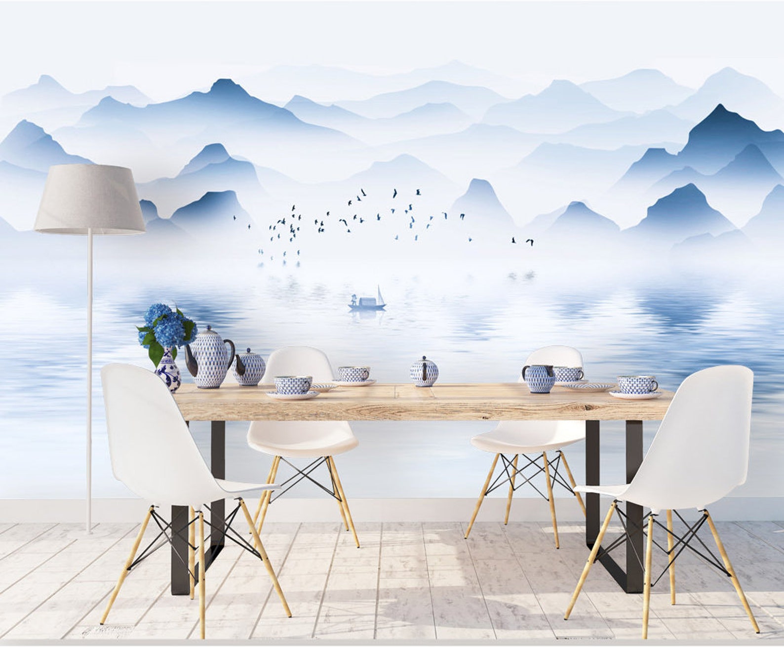 Oriental Artwork Light Blue Shanshui Wall Art Chinese Style | Etsy