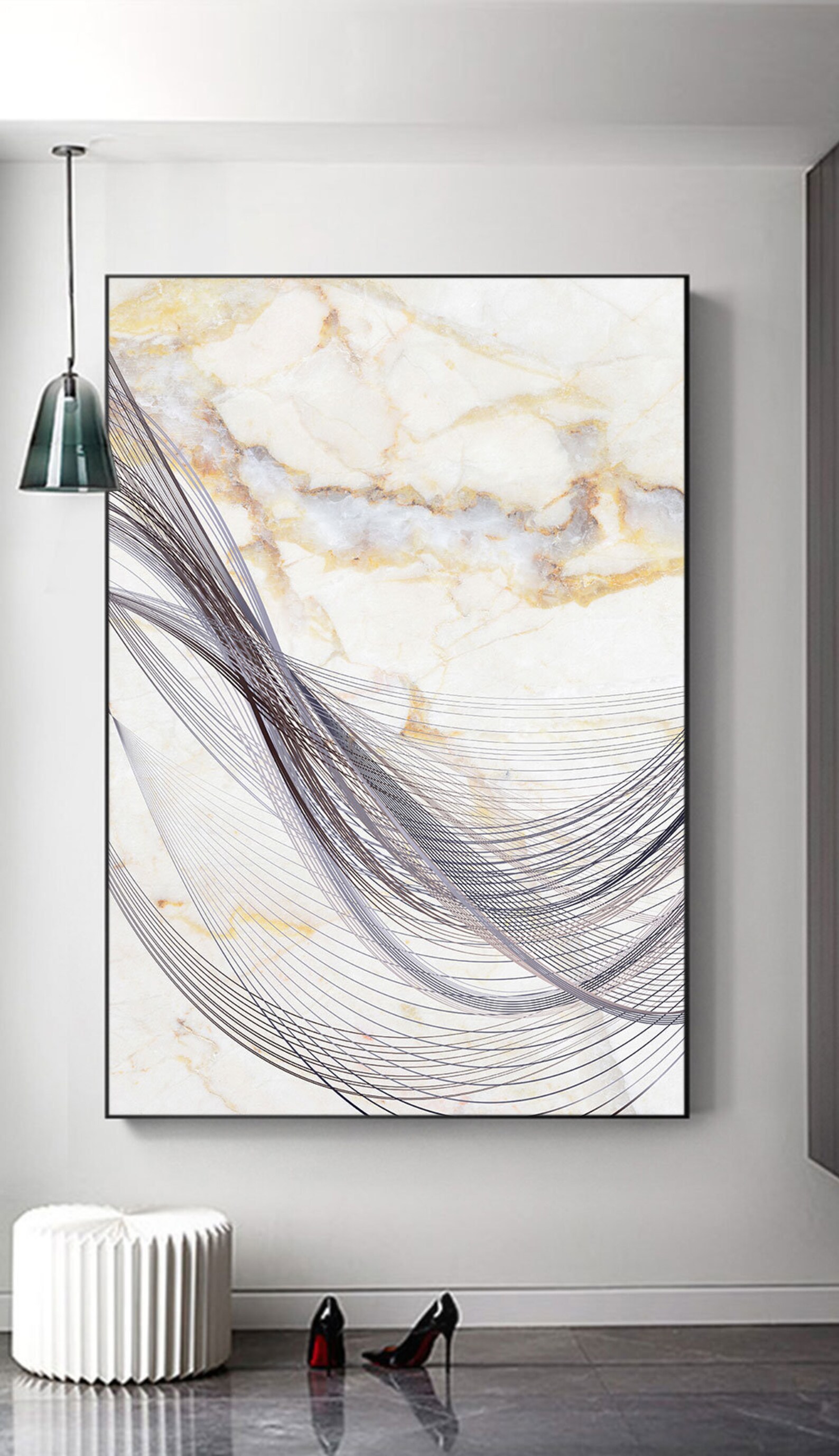 Marble and Lines Print, Abstract Minimalist Lines Decor, Marble Wall ...