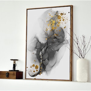 Original Abstract Chinese Ink Artistic Golden Decorative Printable Wall ...