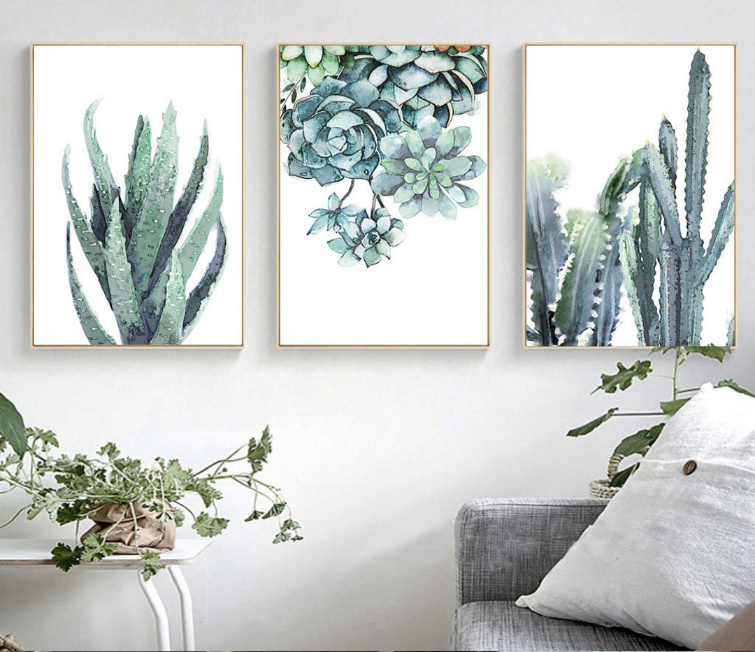 3 Sets of Green Plants Printable, Succulents, Aloe Botanical Poster ...