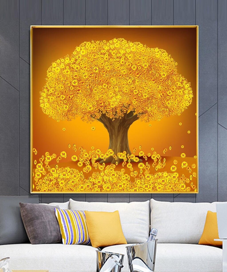 Digital Printable Gold Money Tree, Decoration Painting, Golden Tree ...