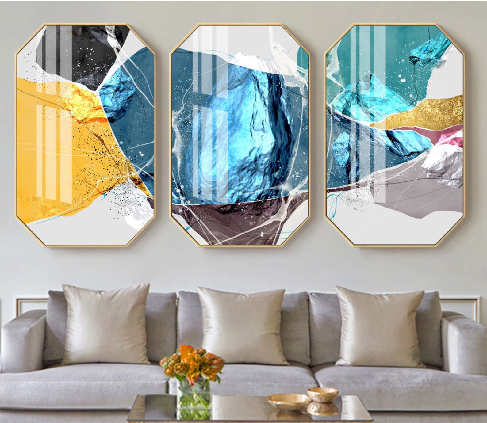 Set of 3 Abstract Mixed Colors Turquoise Blue Background - Etsy