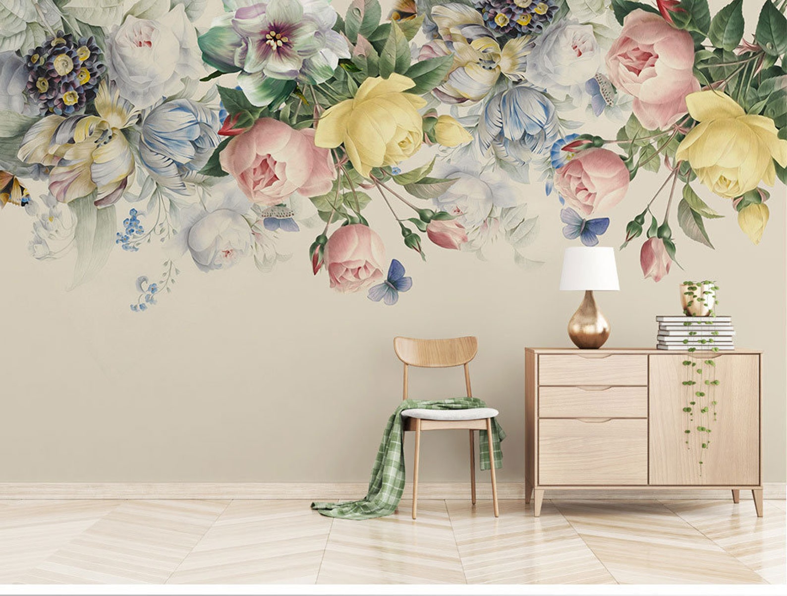 Floral Wallpaper Large Wall Art Printable Nursery Wallpaper - Etsy