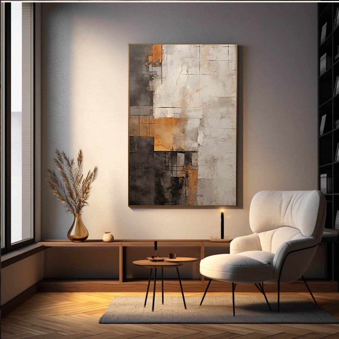 A Painting With Bronze and White Pieces, Grungy Patchwork, Metallic ...