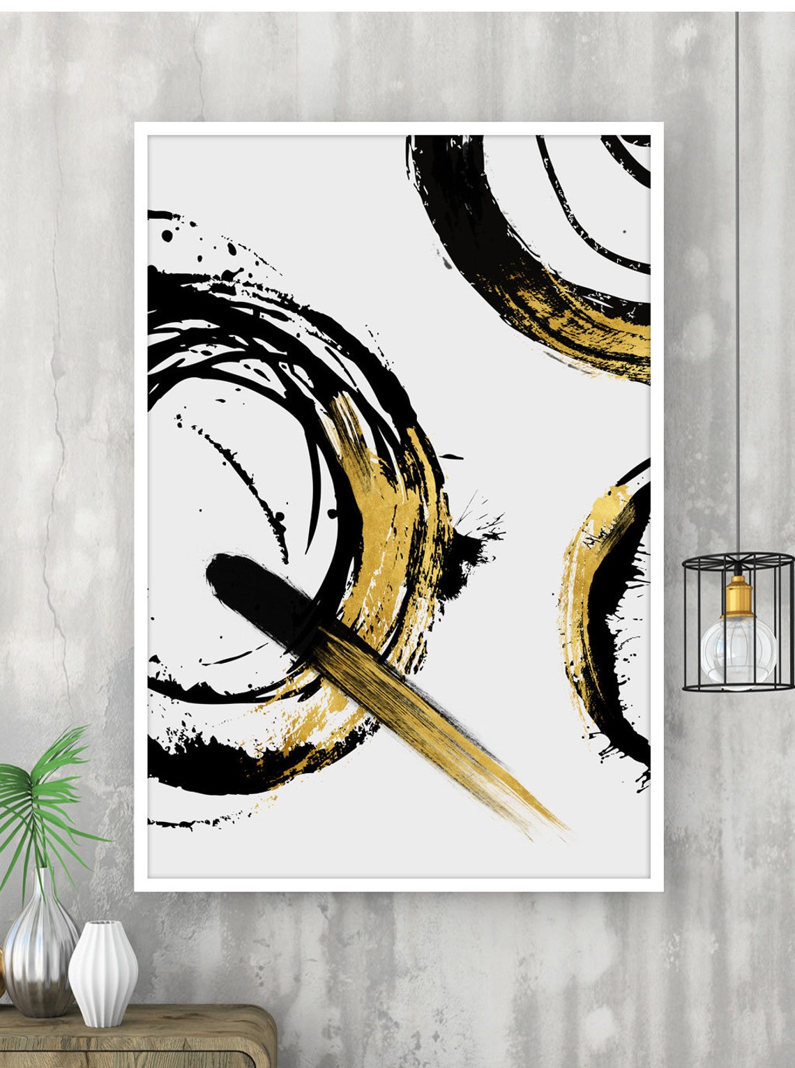 Traditional Chinese Splash Ink Painting Gold and Black Wall - Etsy