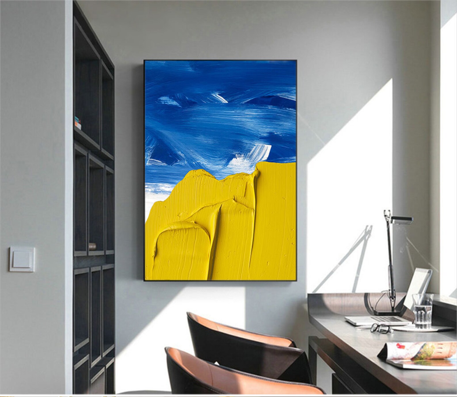 Set of 2 Nordic Modern Blue and Yellow Color Block Creative | Etsy