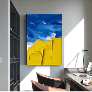 Set of 2 Nordic Modern Blue and Yellow Color Block Creative Painting ...