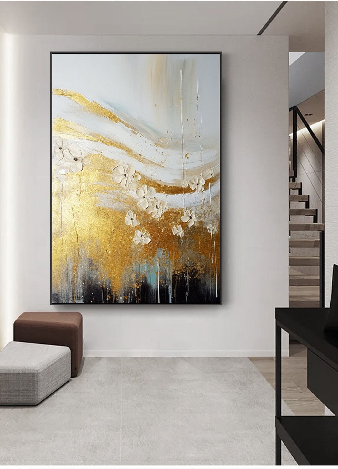 Wall Art Digital Printable, Opulent Floral Decor: Large Size Abstract ...