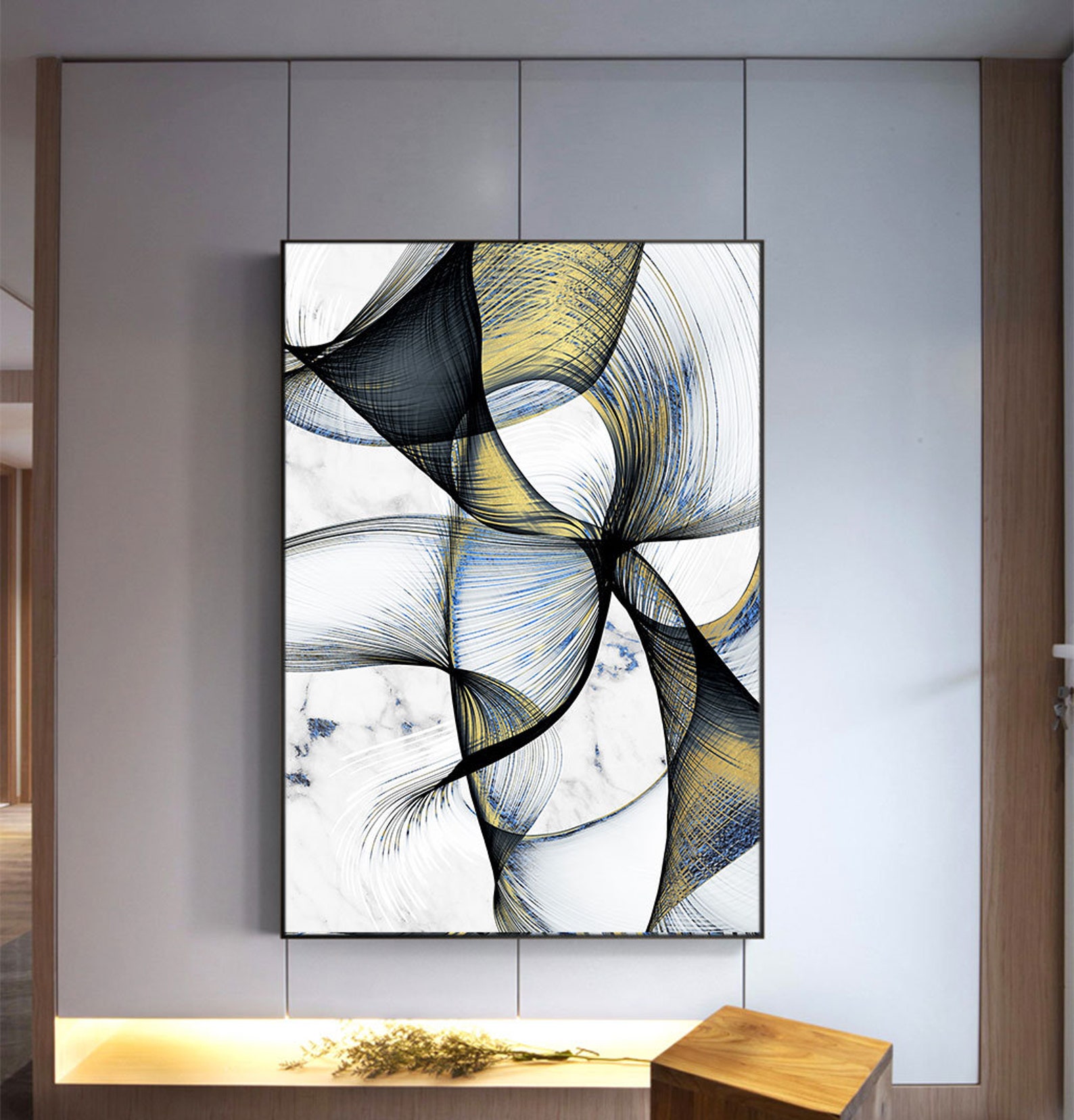 Nordic Modern Minimalist Gold Lines Abstract Painting - Etsy