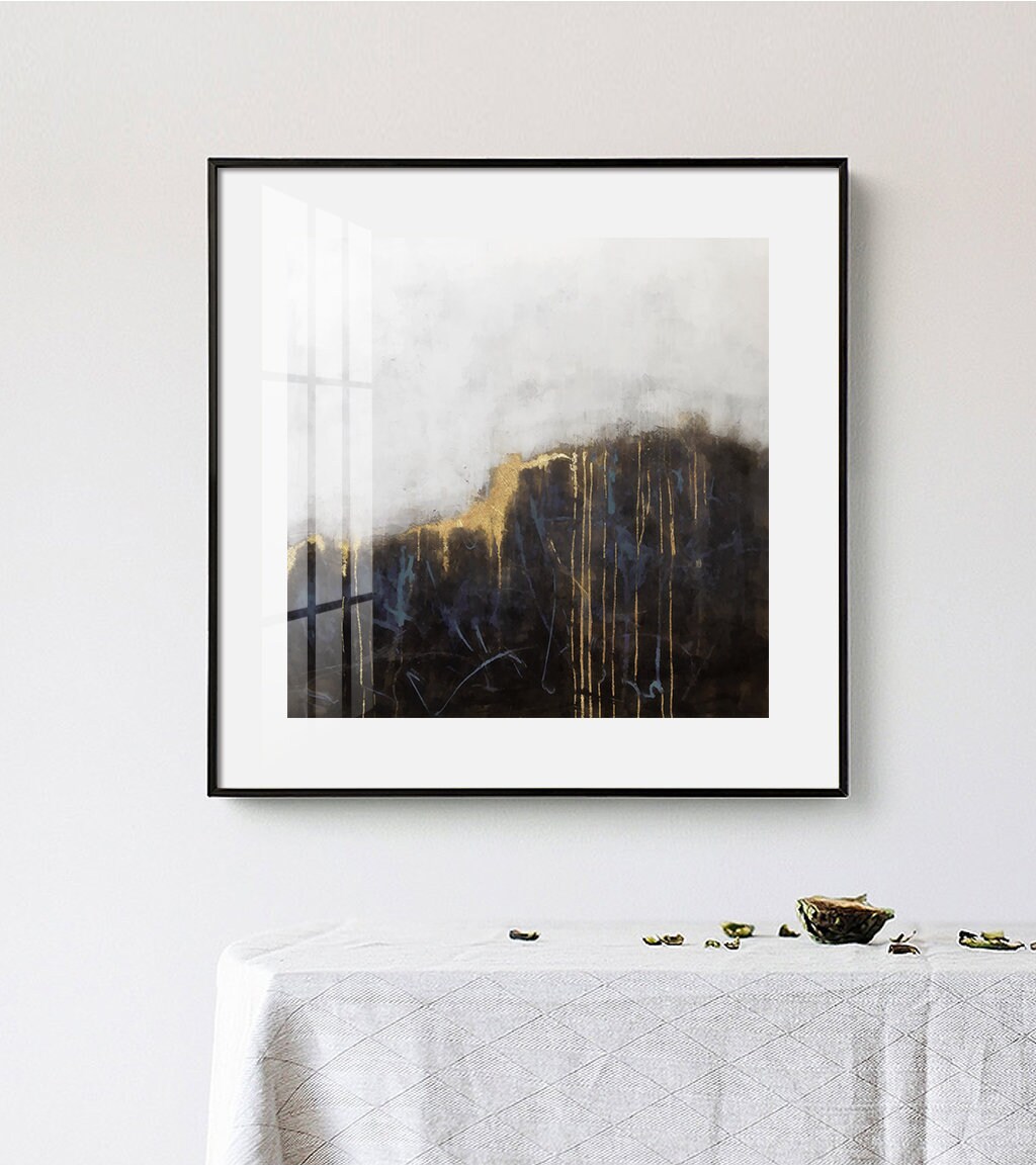 Abstract Black and Gold Foil Design Printable Square Framed - Etsy