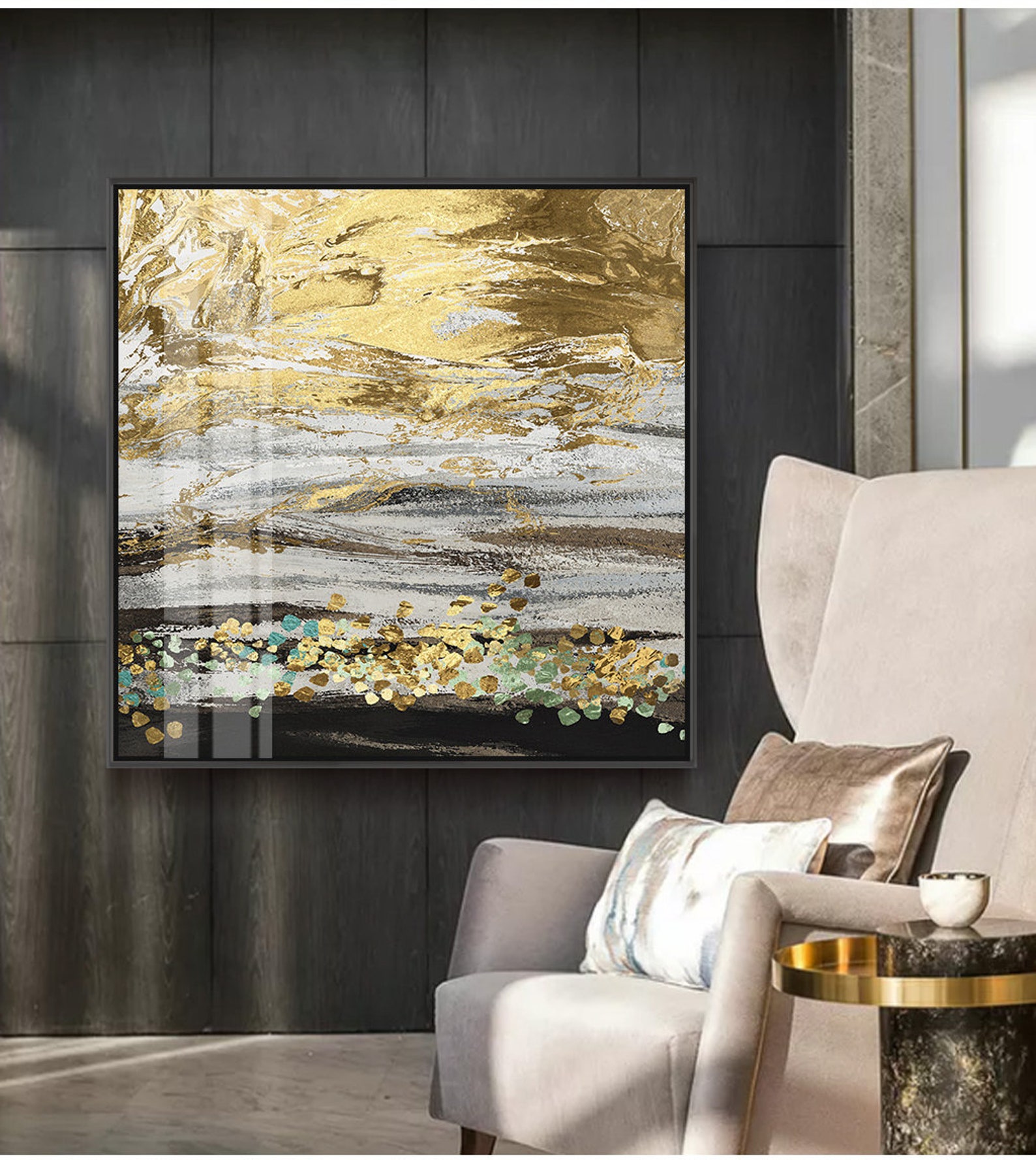 Abstract Square Printable Artwork, Luxury Gold Color Hand Painted ...