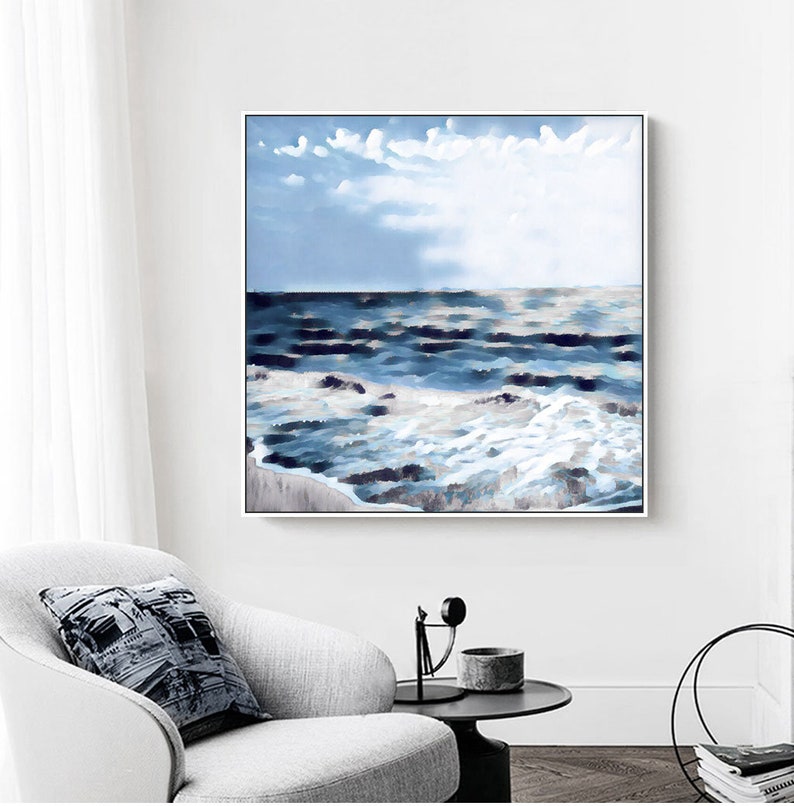 Abstract Beach square painting oil print Beach Print Ocean | Etsy