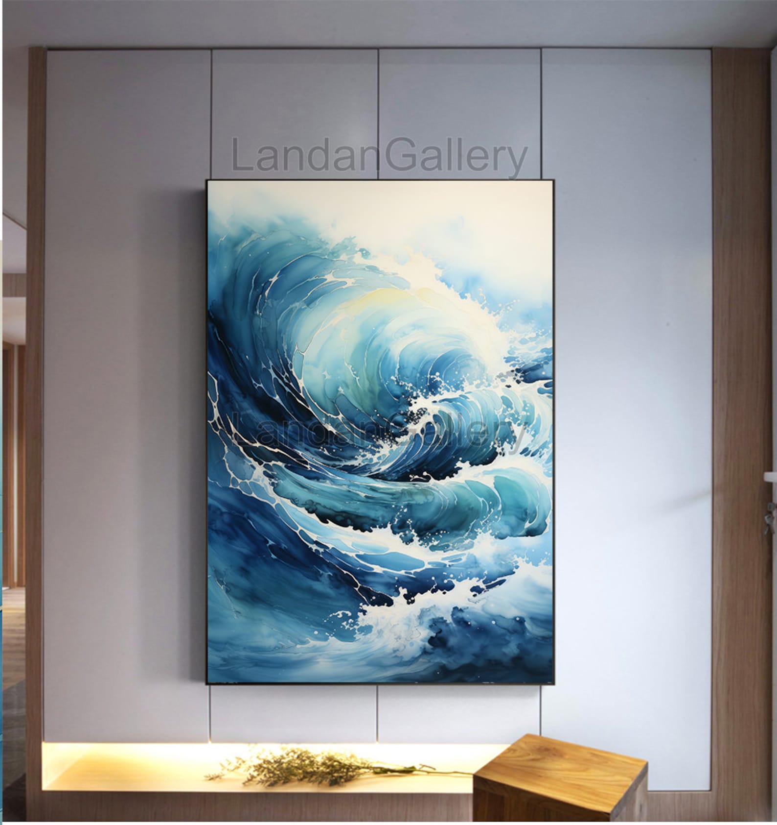 A Painting of Blue Ocean Waves With White Background, Dutch Marine ...