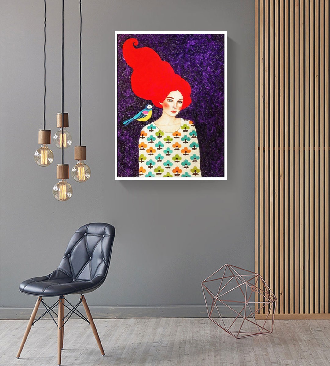 Abstract Girl With Red Hair Printable, Beautiful Woman Girl Model ...